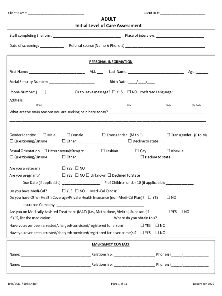 Fillable Online Level of Care Determination - Pennsylvania Department ...