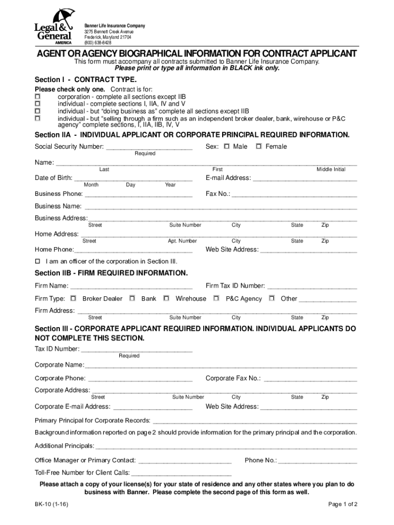 Fillable Online Banner Life Contract Cover Sheet.docx Fax Email Print ...