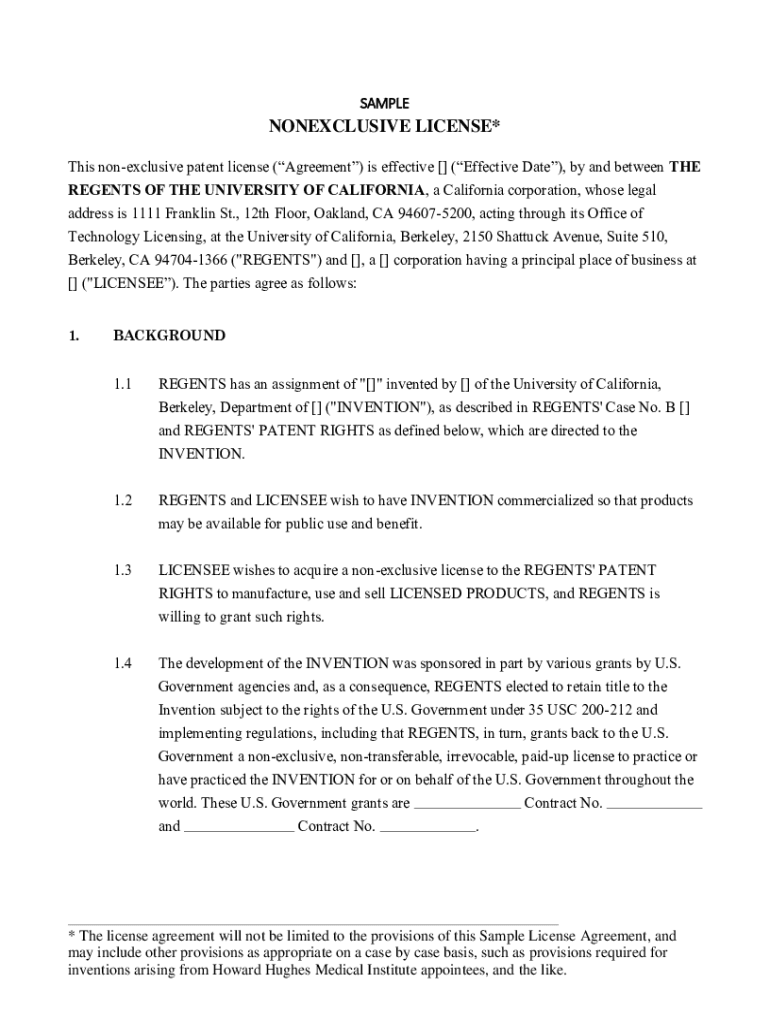 Fillable Online ipira berkeley Sample Non-Exclusive Intellectual Property Agreement. sample non ...