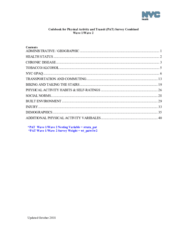 Fillable Online Codebook for Physical Activity and Transit (PAT) Survey ...