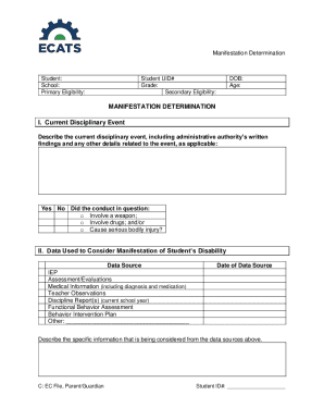 Fillable Online Manifestation Determination Form Fax Email Print ...