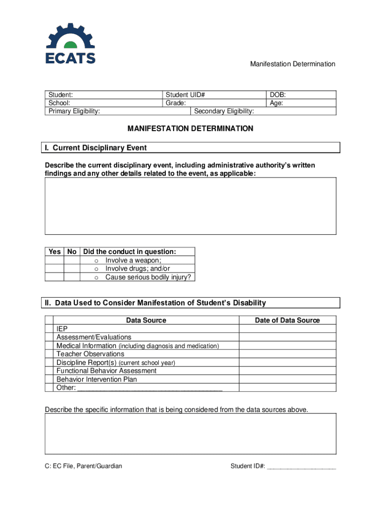Fillable Online Manifestation Determination Form Fax Email Print ...