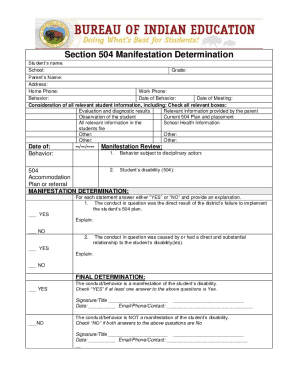 Fillable Online Section 504 Manifestation Determination Download ...