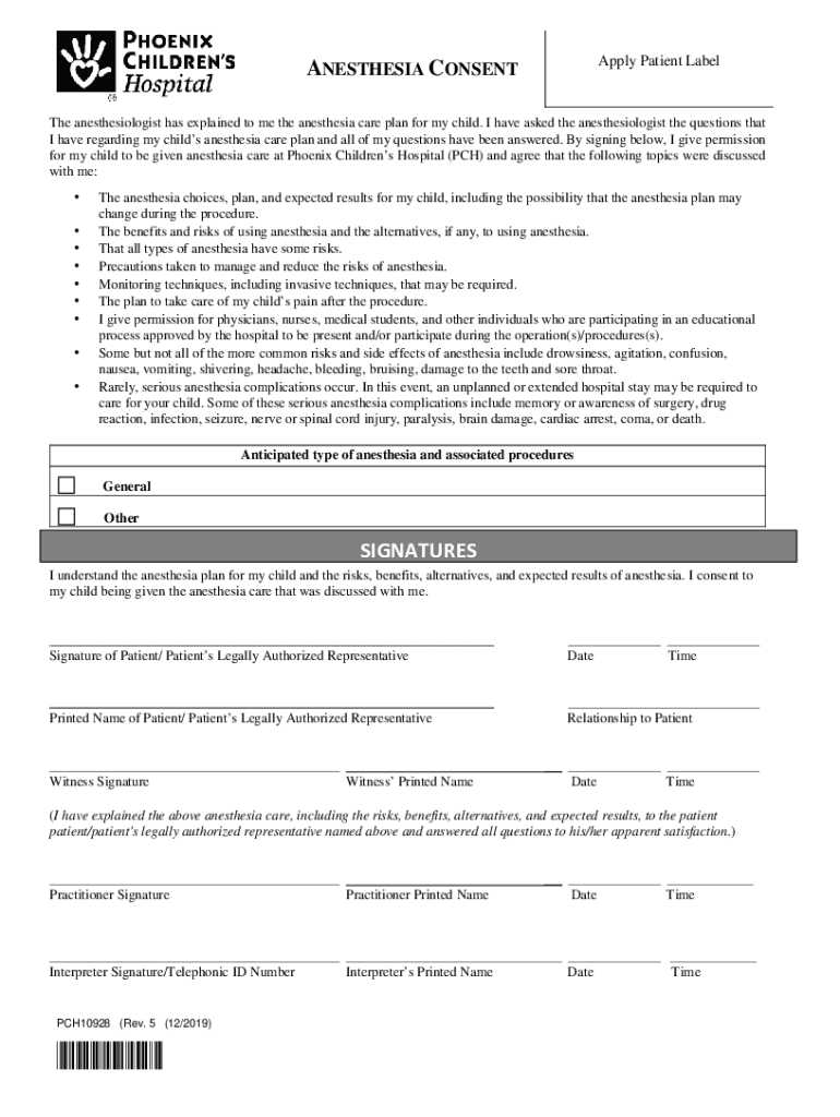 Fillable Online Informed ConsentAnesthesiologyAmerican Society ...