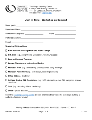 Fillable Online Workshop on Demand Request Form Fax Email Print - pdfFiller