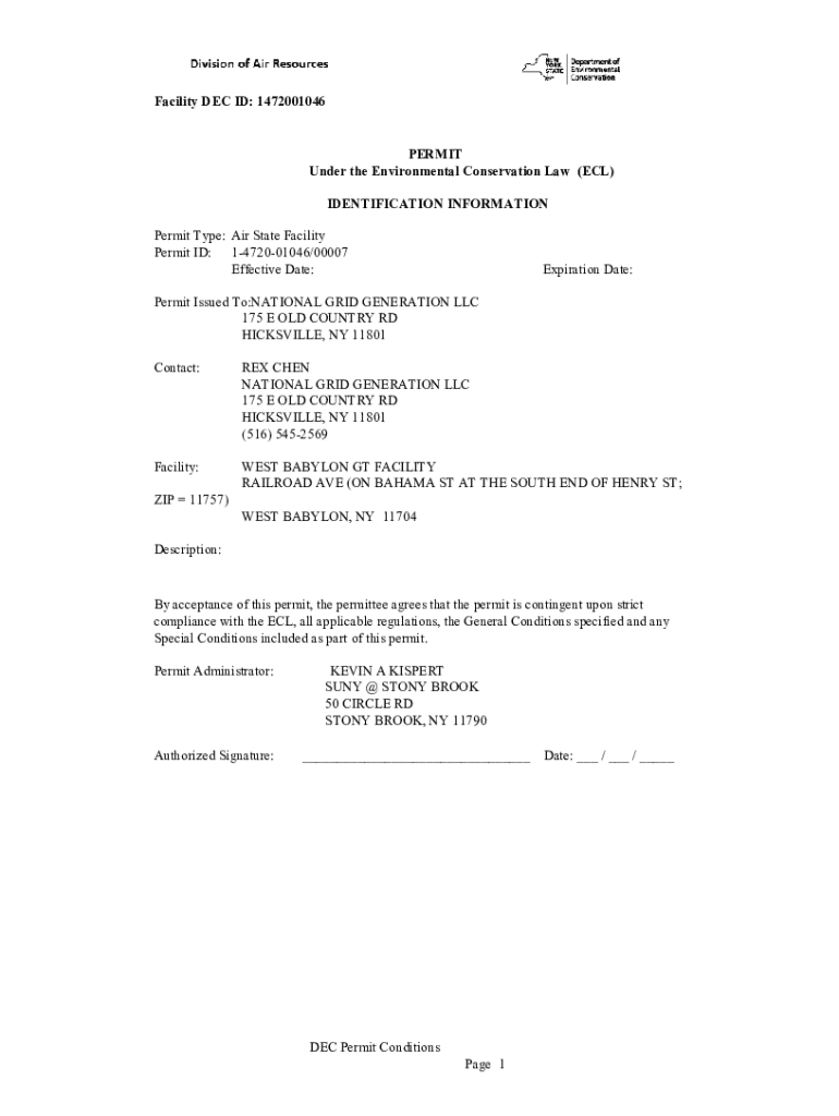 Fillable Online Facility DEC ID: 1472001046 DEC Permit Conditions Page ...