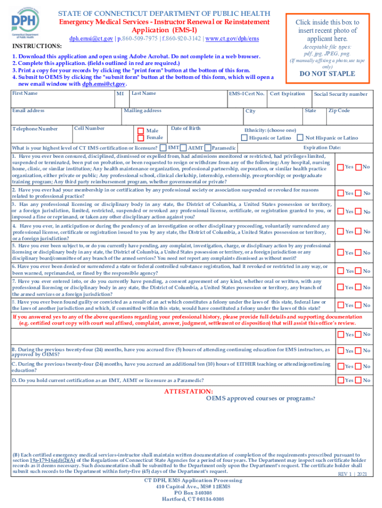 Fillable Online EMSI Renewal or Reinstatement Application - Portal Ct ...