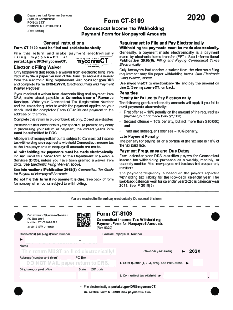 Fillable Online portal.ct.gov Forms 2020Form CT-8109 2020 - Connecticut ...