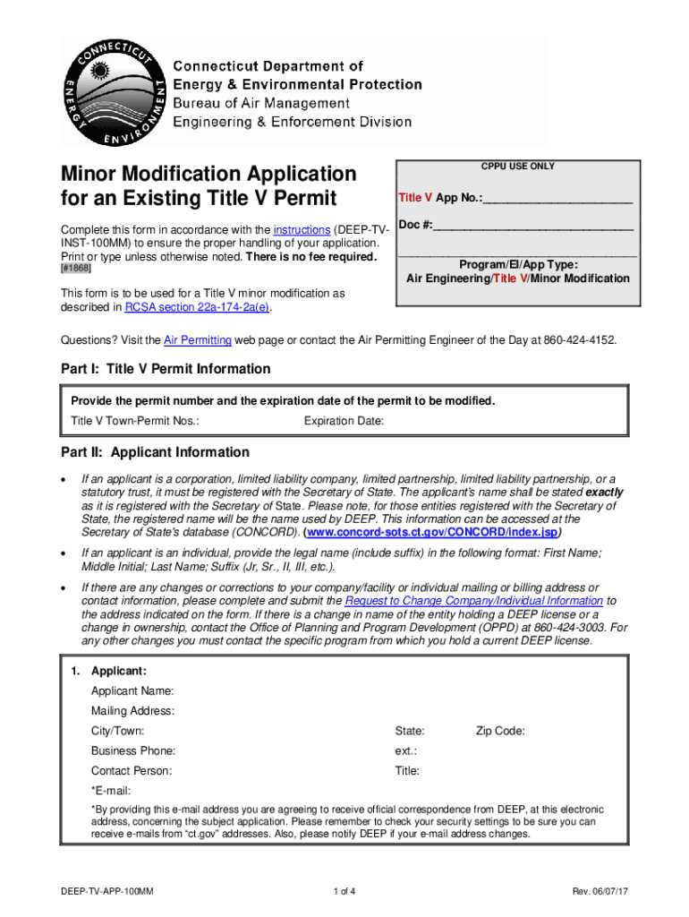 Fillable Online Minor Modification Application for an Existing Title V Permit Fax Email Print ...