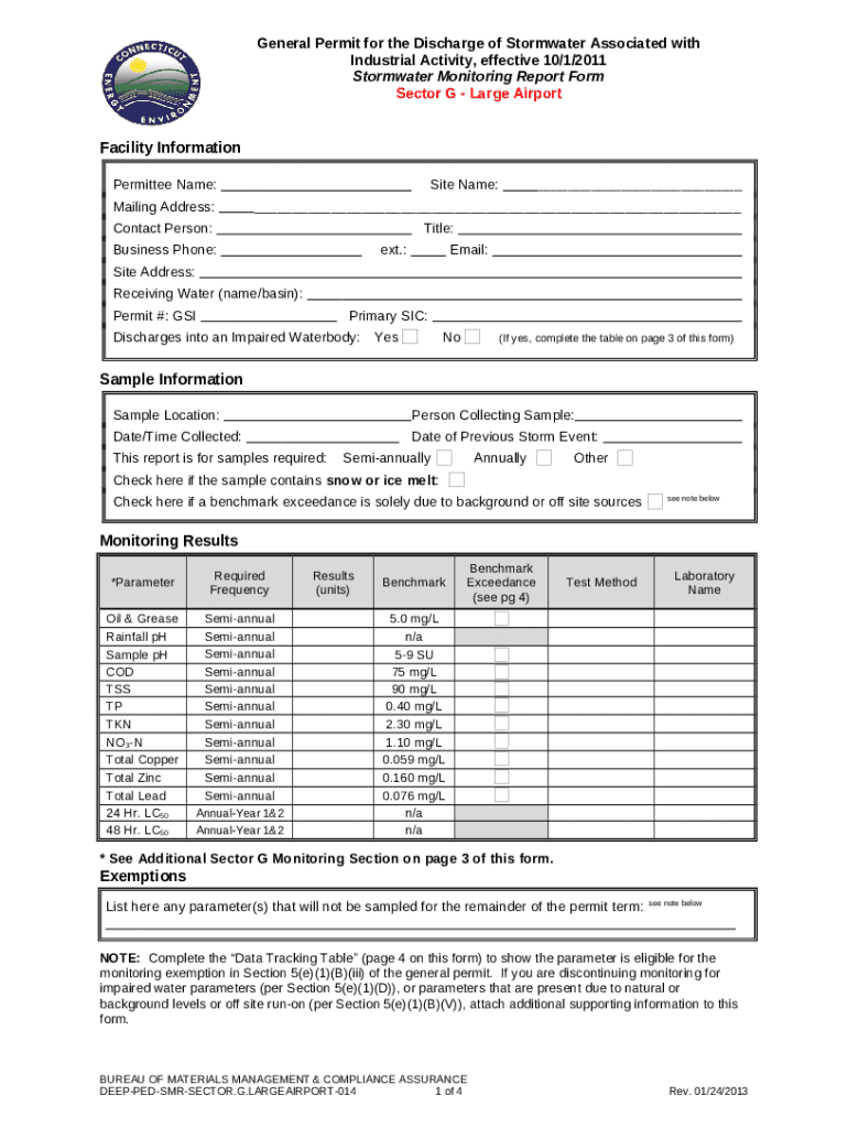 Stormwater Monitoring Reporting - Sector G - Large Airport. , general ...