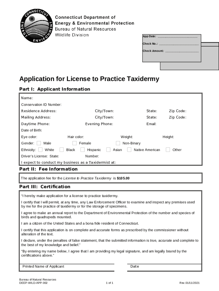 Application for License to Practice Taxidermy Doc Template ... Doc ...