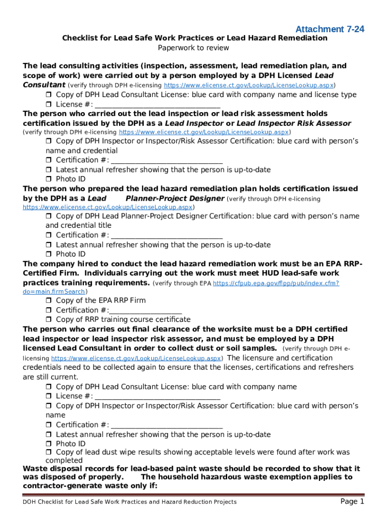 Checklist for Lead-Safe Work Practices and Hazard Reduction Doc ...