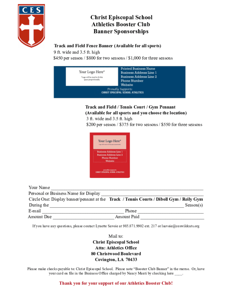 Fillable Online Booster Club Banner Form 2021 Fax Email Print - pdfFiller