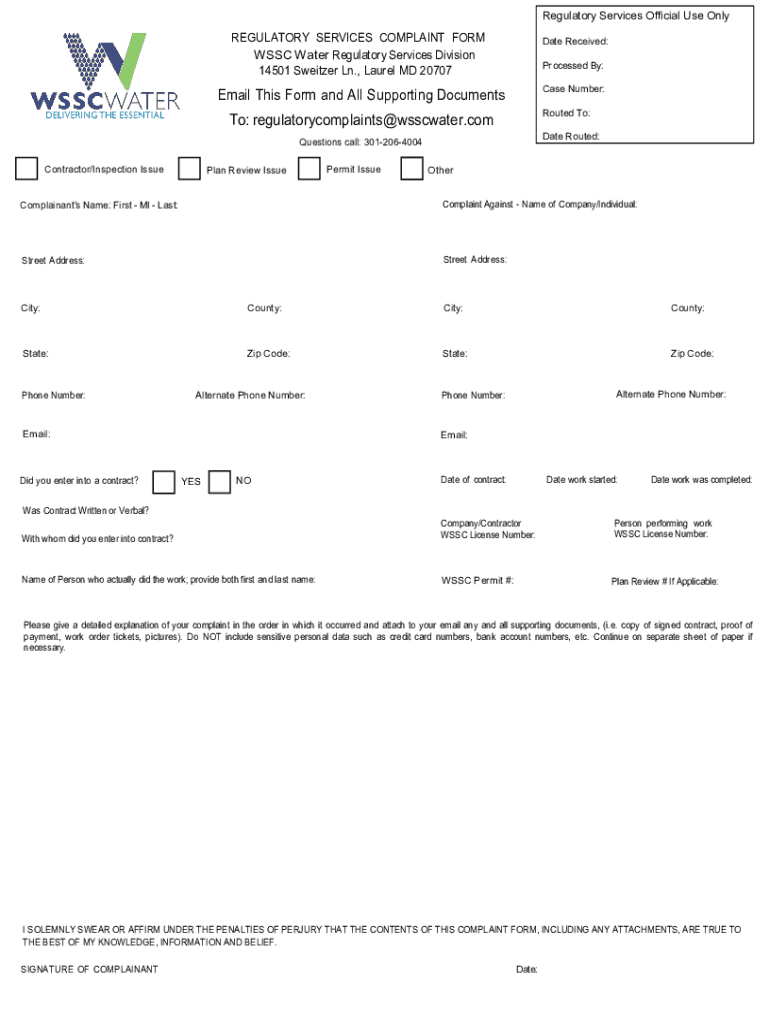 Fillable Online DSS-5283: Regulatory and Licensing Services Complaint ...