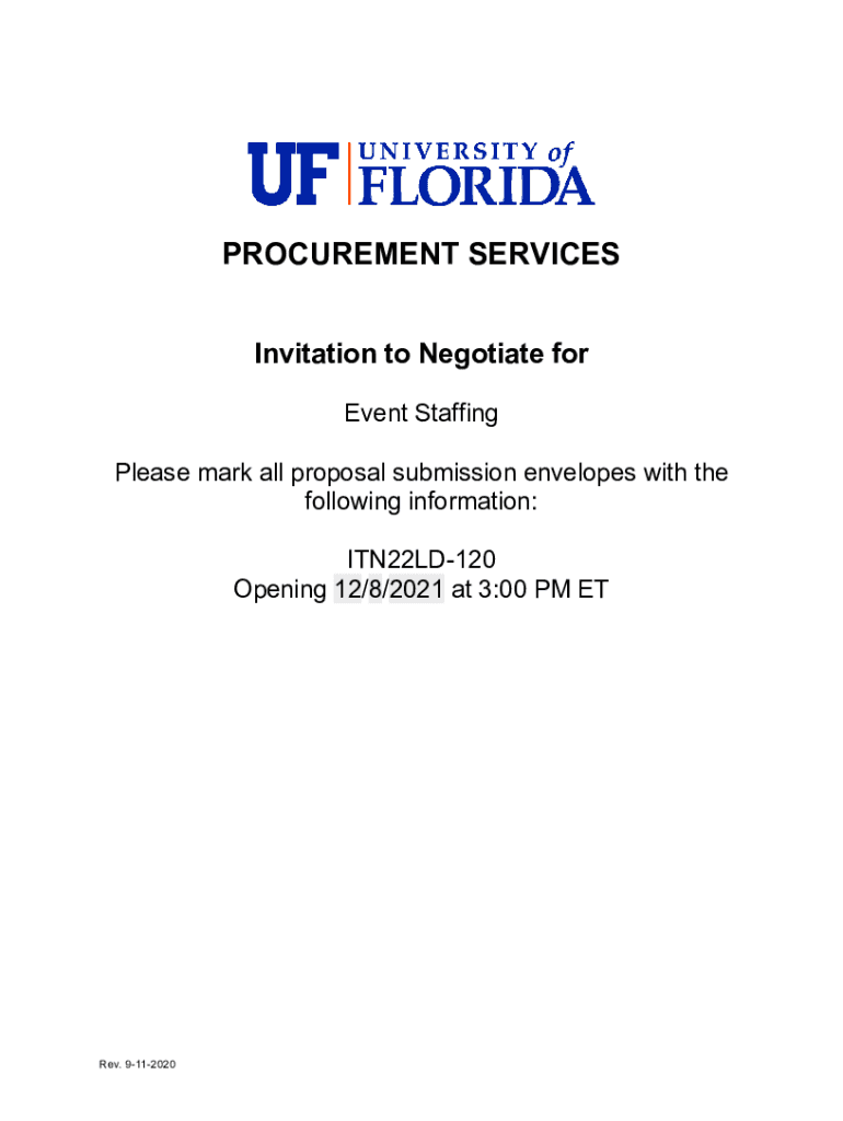 Fillable Online PROCUREMENT SERVICES Invitation to Negotiate - for - UF ...