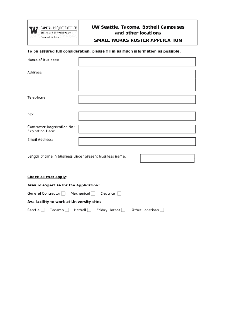 Seattle, Tacoma, and Bothell Small Works Roster - General ... Doc ...