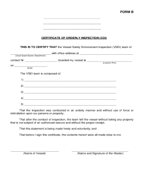 Fillable Online Form B (Certificate of Orderly Inspection) - DOC ...