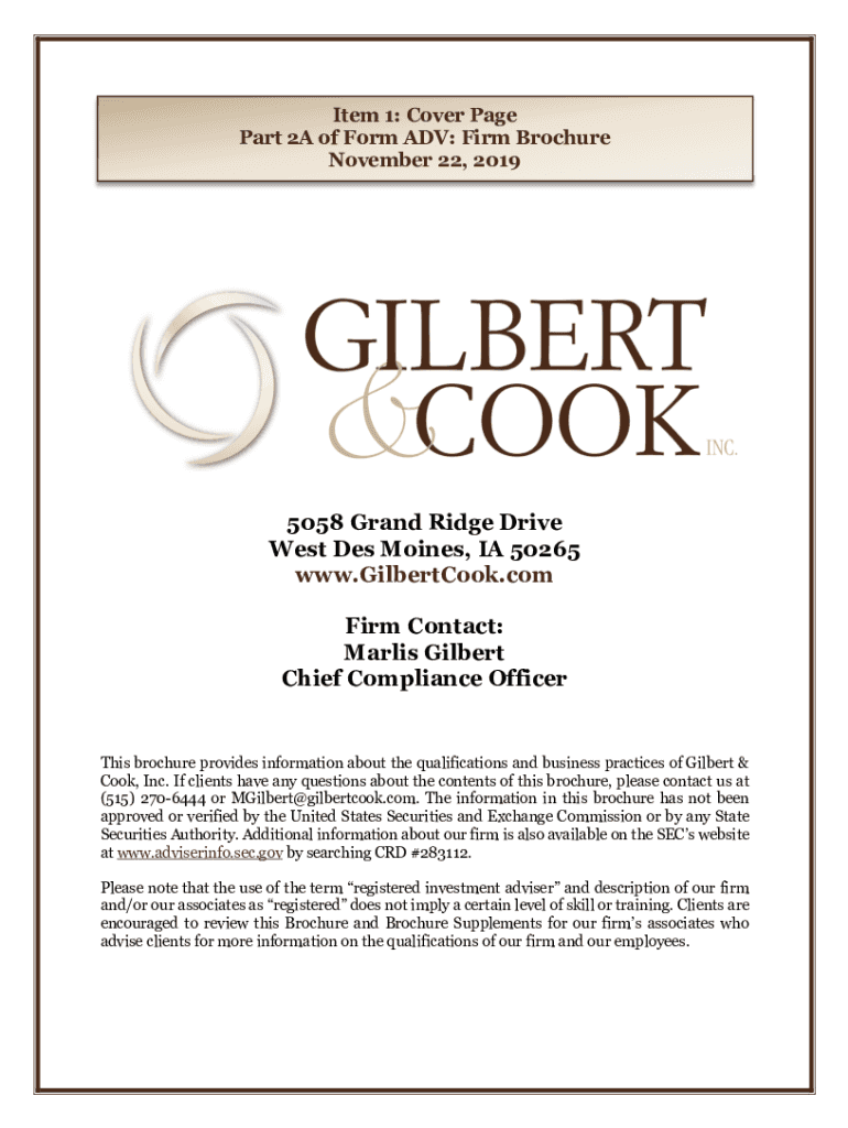 Fillable Online ITEM 1: COVER PAGE Part 2A of Form ADV: Firm Brochure ... Fax Email Print ...