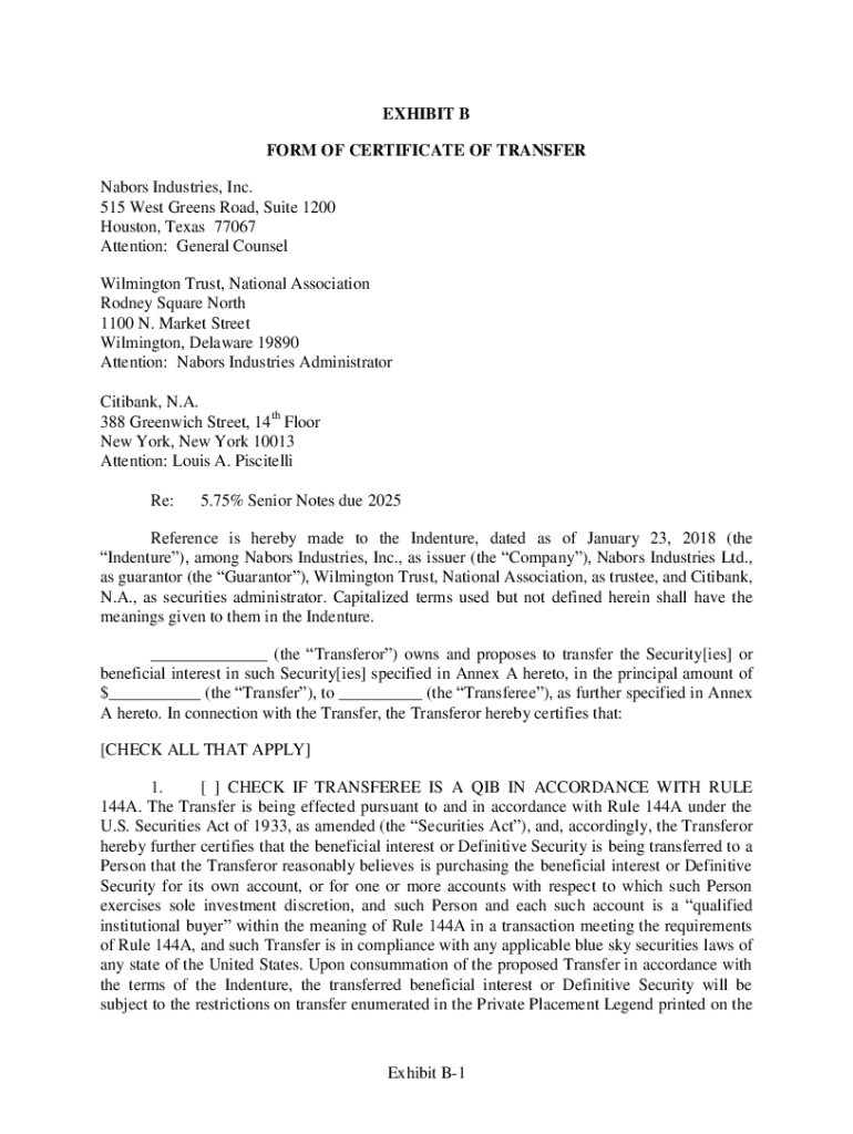 Fillable Online www.citibank.commssissuersvcsEXHIBIT B FORM OF CERTIFICATE OF TRANSFER Fax Email ...