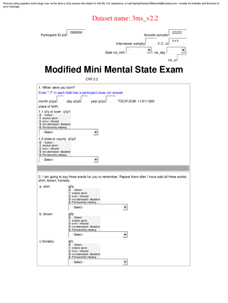 Fillable Online Modified Mini Mental State Exam Fax Email Print - pdfFiller