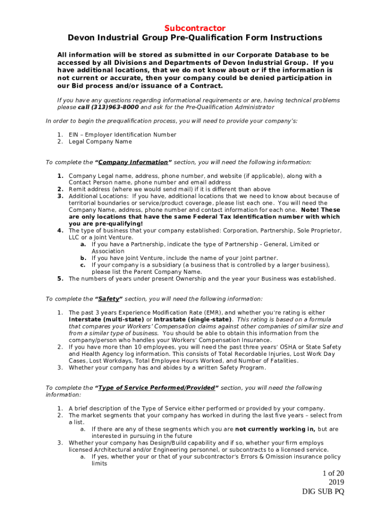 DOC Subcontractor Pre-Qualification Instructions - Devon Industrial ...