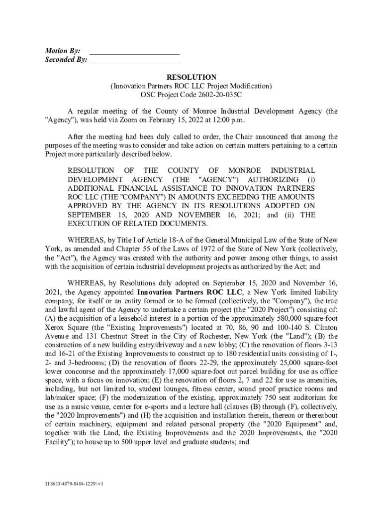 Fillable Online Motion By: Seconded By: RESOLUTION Fax Email Print ...