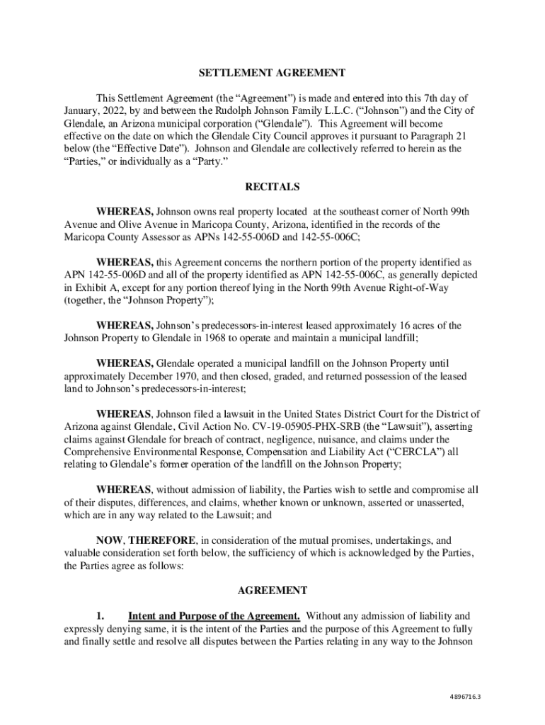 Fillable Online destinyhosted.com glenddocs 2022SETTLEMENT AGREEMENT ...