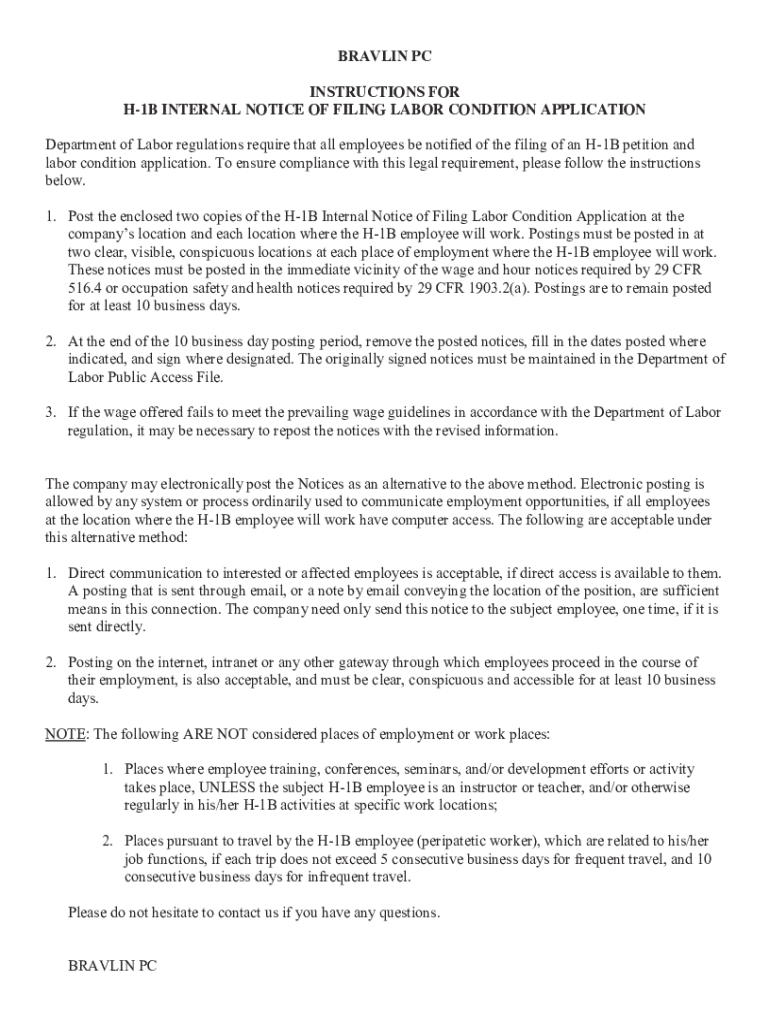 Fillable Online Internal Notice of Filing a Labor Condition Application ...