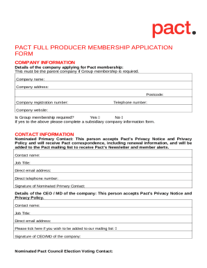 PACT FULL PRODUCER MEMBERSHIP APPLICATION Doc Template | pdfFiller