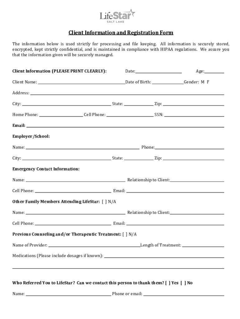 Fillable Online LifeStar SLC Client Info, Registration, Electronic Author., Third Party Auth ...