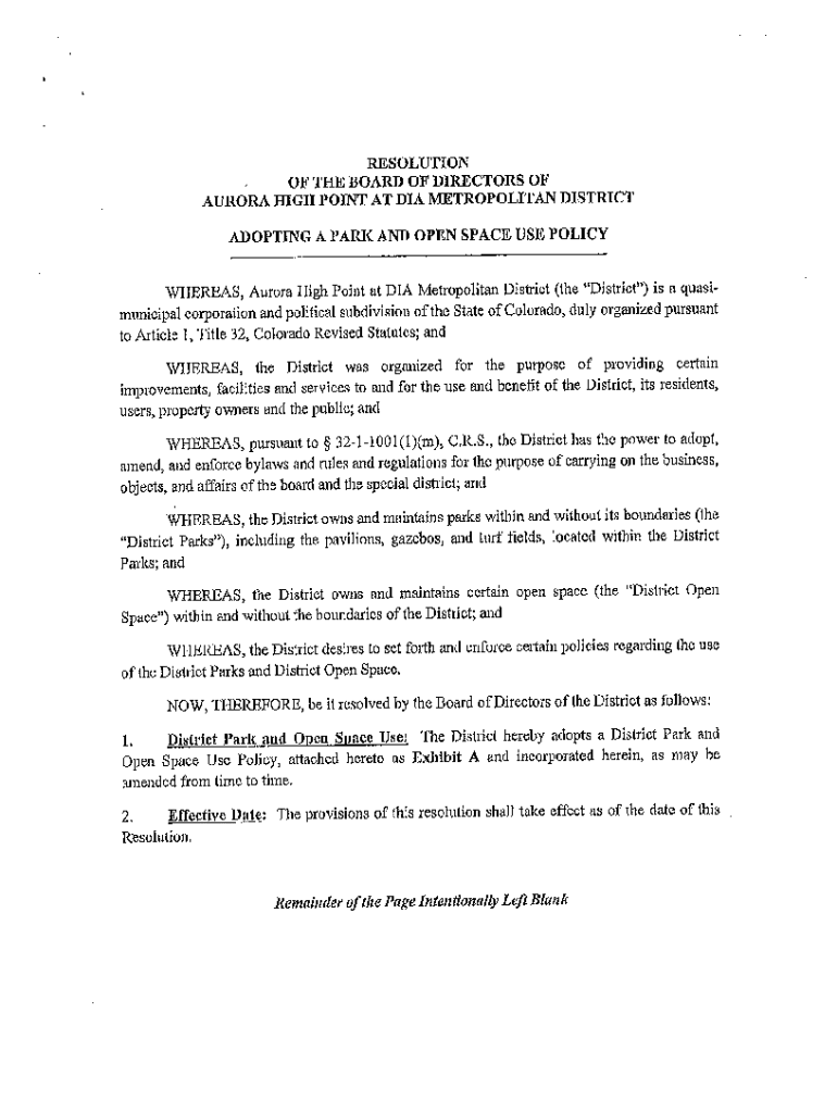 Fillable Online Aurora High Point at DIA Metropolitan District and ...