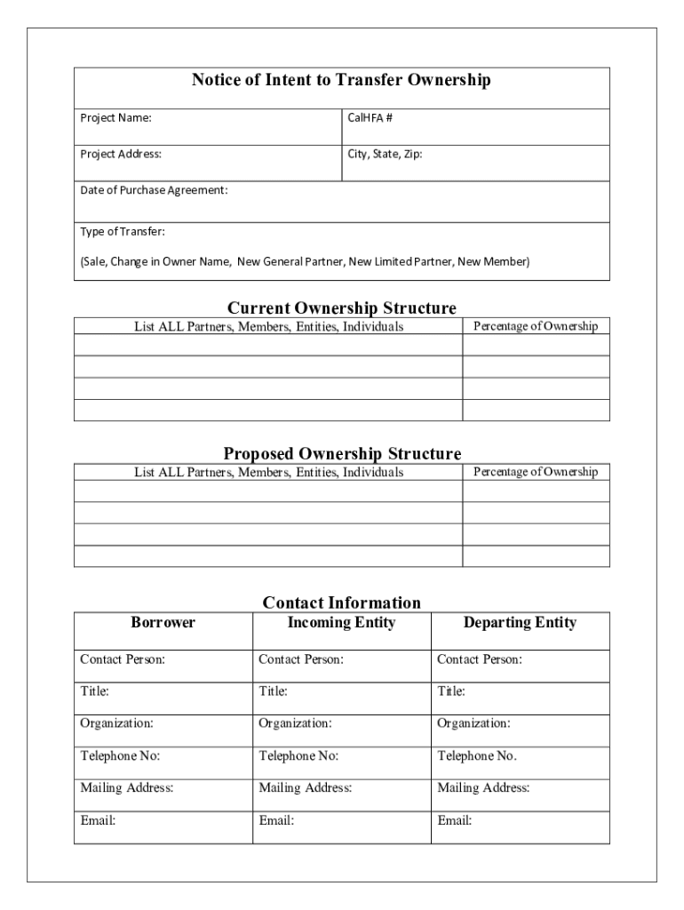 Fillable Online Notice if Intent to Transfer Ownership. Notice if ...