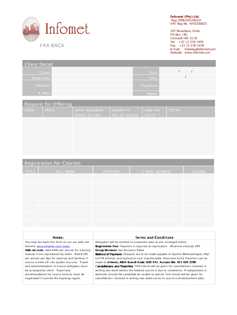 Fillable Online Infomet - Order Fax Back Form Fax Email Print - pdfFiller