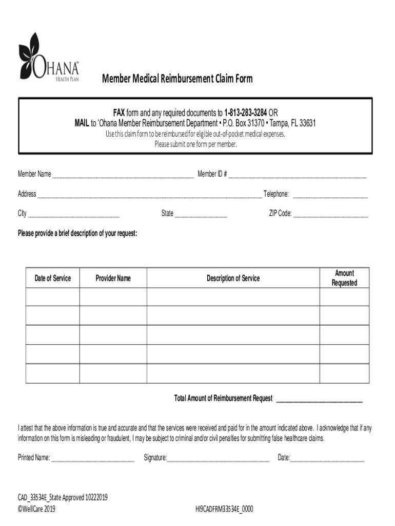 Fillable Online Member Medical Reimbursement Claim Form Fax Email Print ...