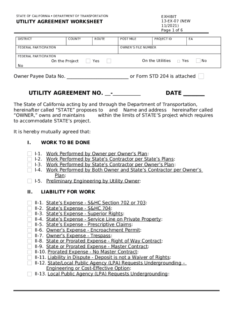 13-EX-07, Utility Agreement Worksheet - dot ca Doc Template | pdfFiller