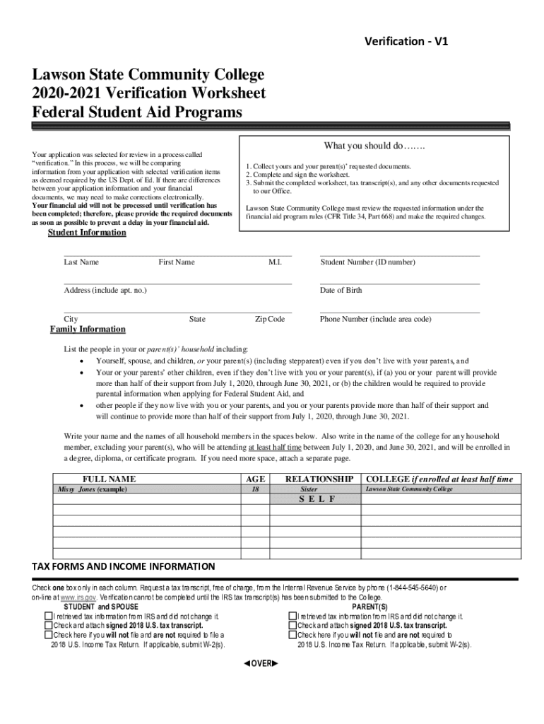 Fillable Online Fill - Free fillable 20202021 V1 Verification Worksheet ... Fax Email Print ...