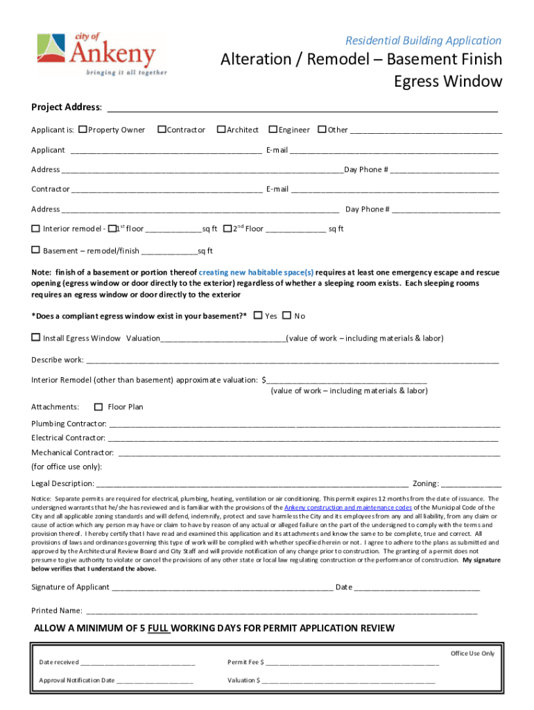 Fillable Online Application and Handout - Basement Finish Fax Email ...