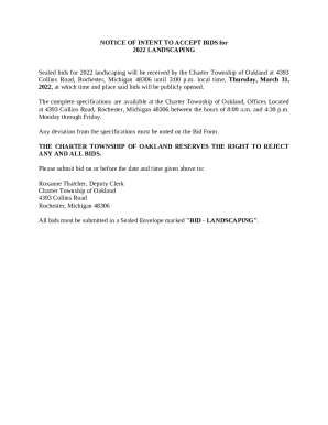 NOTICE OF INTENT TO ACCEPT BIDS for Doc Template | pdfFiller