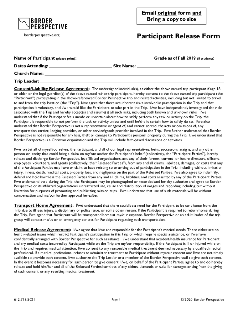 Fillable Online Participant Release Form 2020.docx Fax Email Print ...