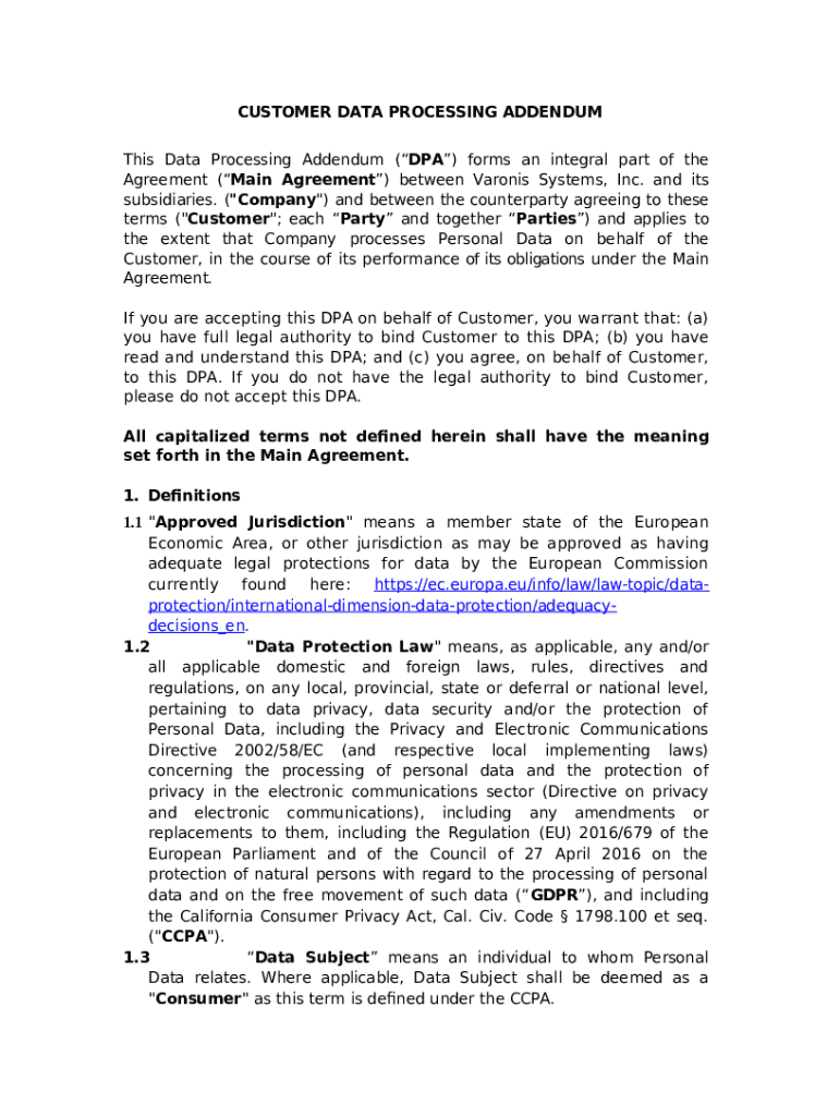 Sandboxn Data Processing Addendumcustomer Data Processing Addendum Doc Template Pdffiller