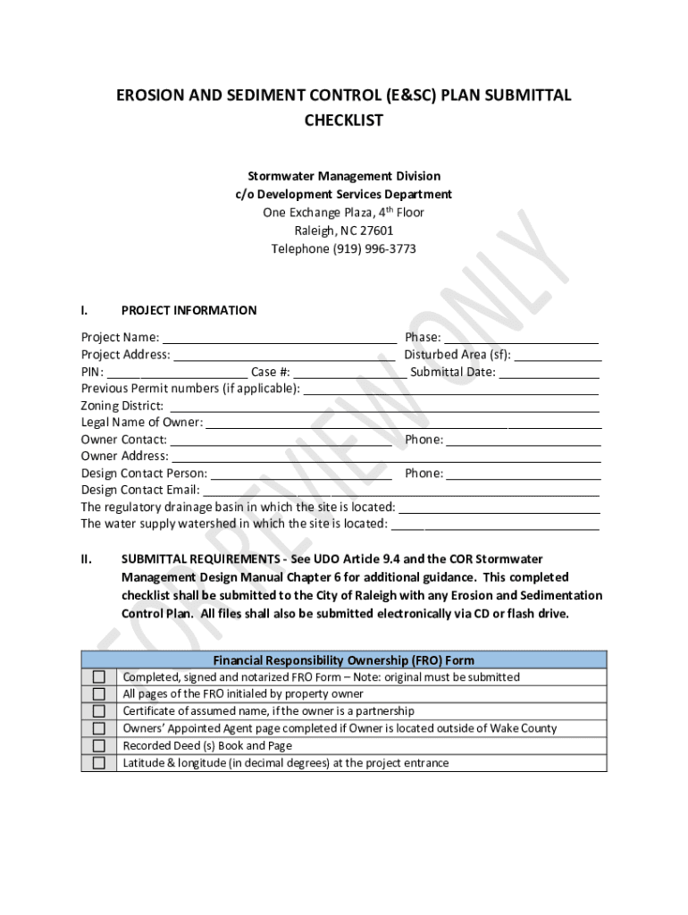 Fillable Online Erosion and Sediment Control Plan Submittal Checklist ...