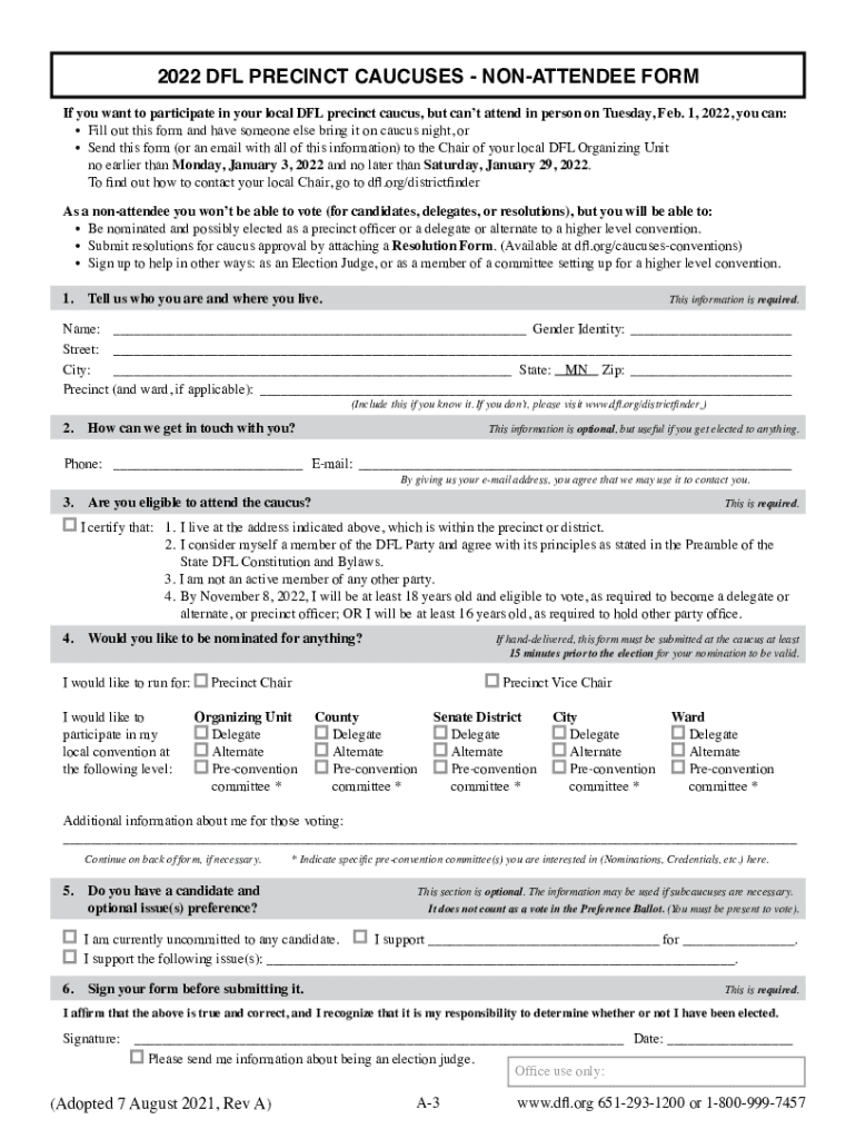 Fillable Online Precinct Caucus Non-Attendee Form Fax Email Print ...