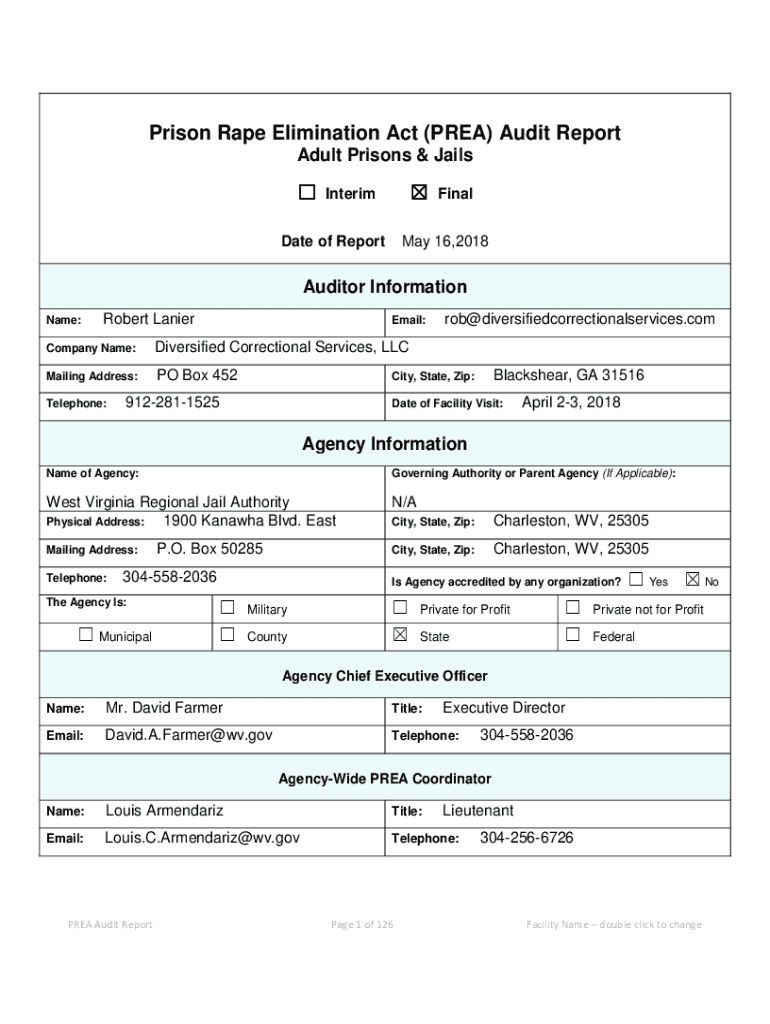 Fillable Online dcr.wv.gov resources DocumentsPREA AUDIT REPORT Interim ...
