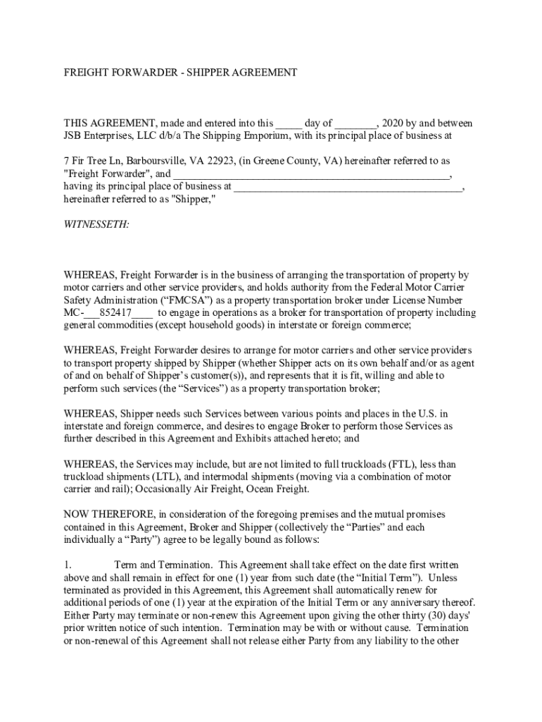 Fillable Online shippingemp.comshipper-agreement-completeFREIGHT ...