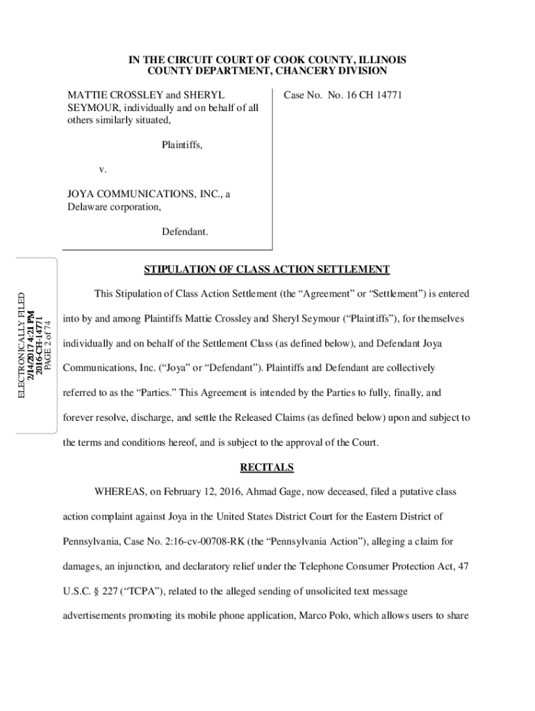 Fillable Online AMENDED JOINT STIPULATION AND SETTLEMENT AGREEMENT Fax ...