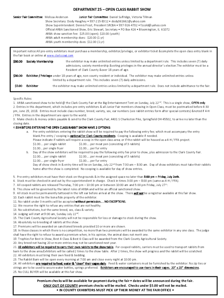 Fillable Online pike.osu.edusitespikeRABBIT DEPARTMENTJUNIOR FAIR ...