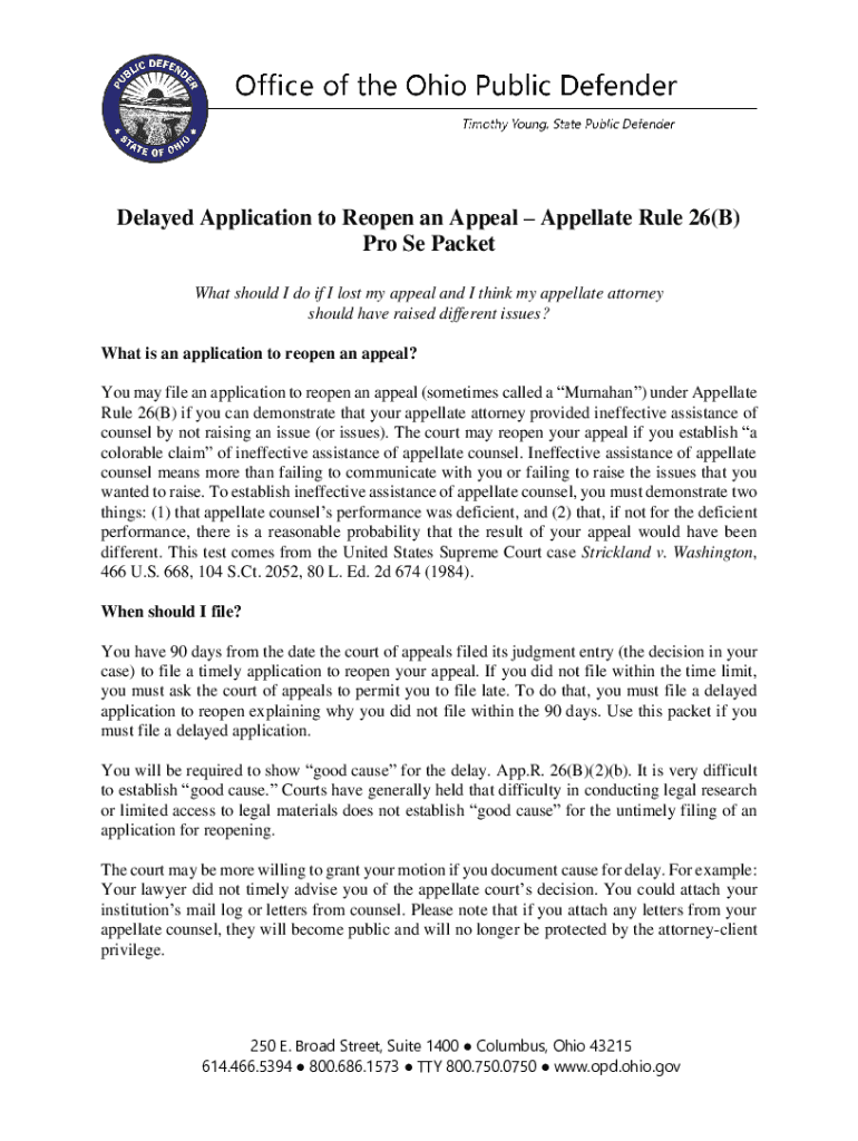 Fillable Online opd ohio Application to Reopen an Appeal Pro Se Packet ...