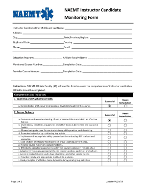 Fillable Online Free Fillable Naemt Instructor Candidate Monitoring ...
