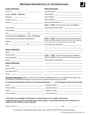 Fillable Online ashlandymca.org2020-Camp-Information-Sheet2020 Camp ...