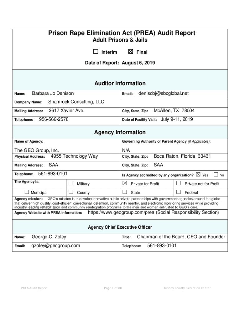 Fillable Online Prison Rape Elimination Act (PREA) Audit ... - GEO ...